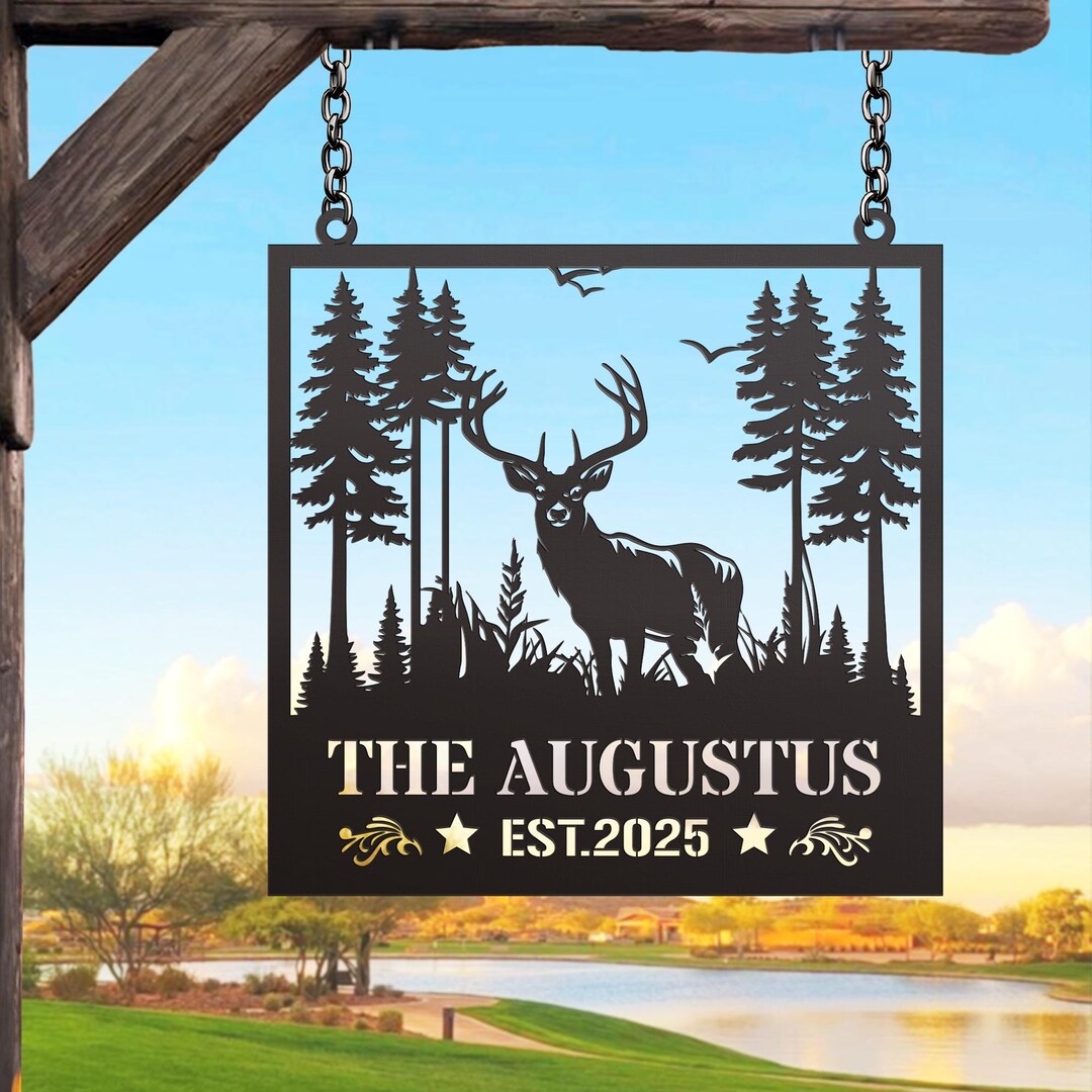 Personalized Deer Cabin Sign, Custom Metal Hunting Name Sign, Outdoor ...