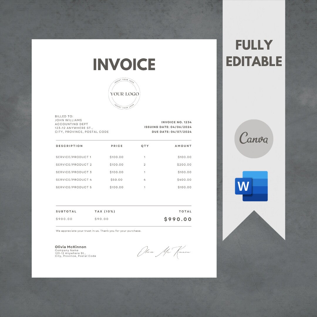 Invoice Template, Professional Template, Business Template, Minimalist ...