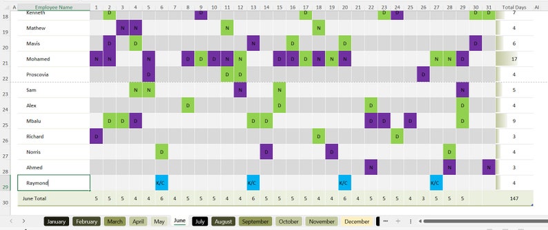 Monthly Staff Rota Template for Small Business and Big Companies - Etsy UK