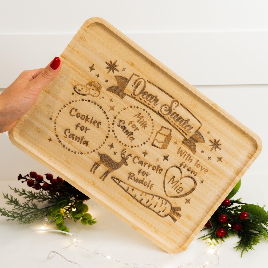 Personalised Bamboo Christmas Eve Santa Tray, Dear Santa Tray ...