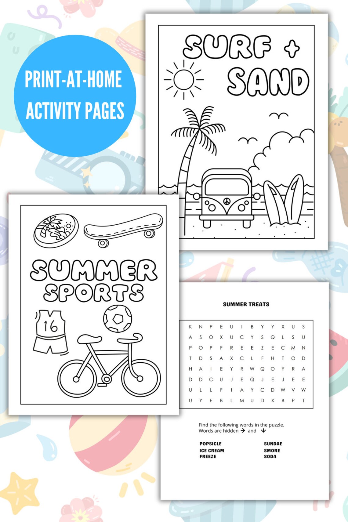 Printable Summer Coloring Pages, No Prep Print and Go Summer Kids Camp ...