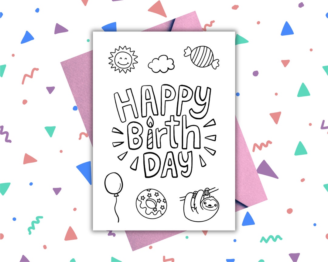 Color Your Own Birthday Card for Kids, Printable Digital Greeting Card ...