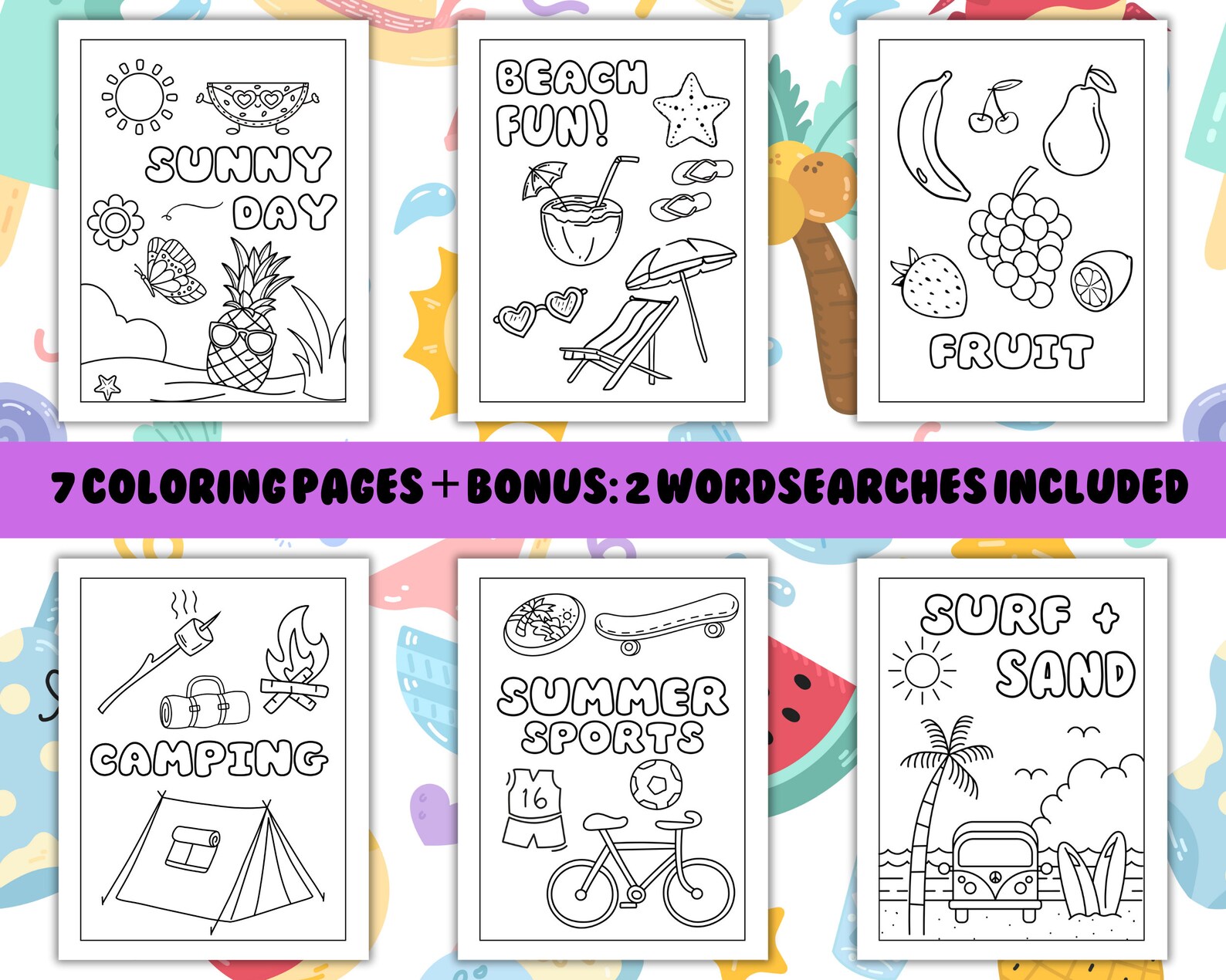 Printable Summer Coloring Pages, No Prep Print and Go Summer Kids Camp ...