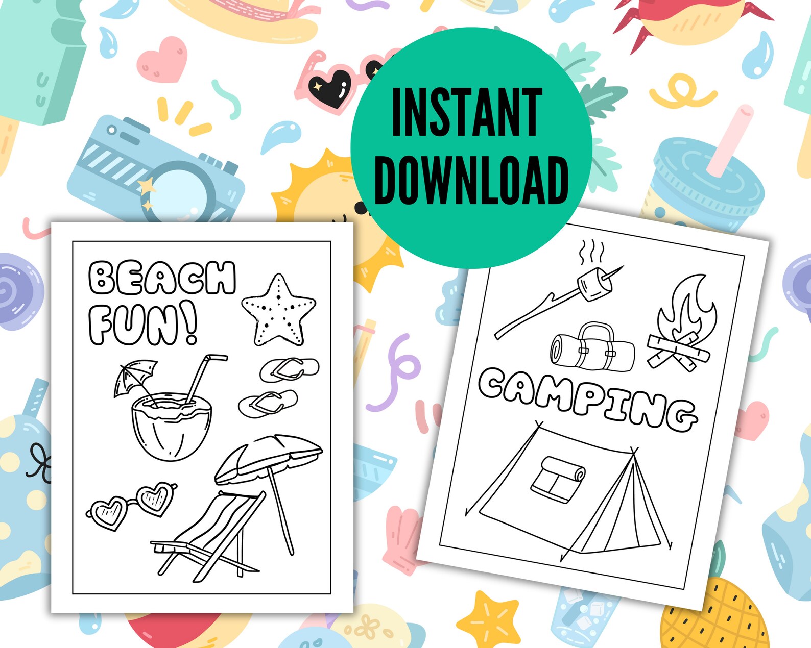Printable Summer Coloring Pages, No Prep Print and Go Summer Kids Camp ...