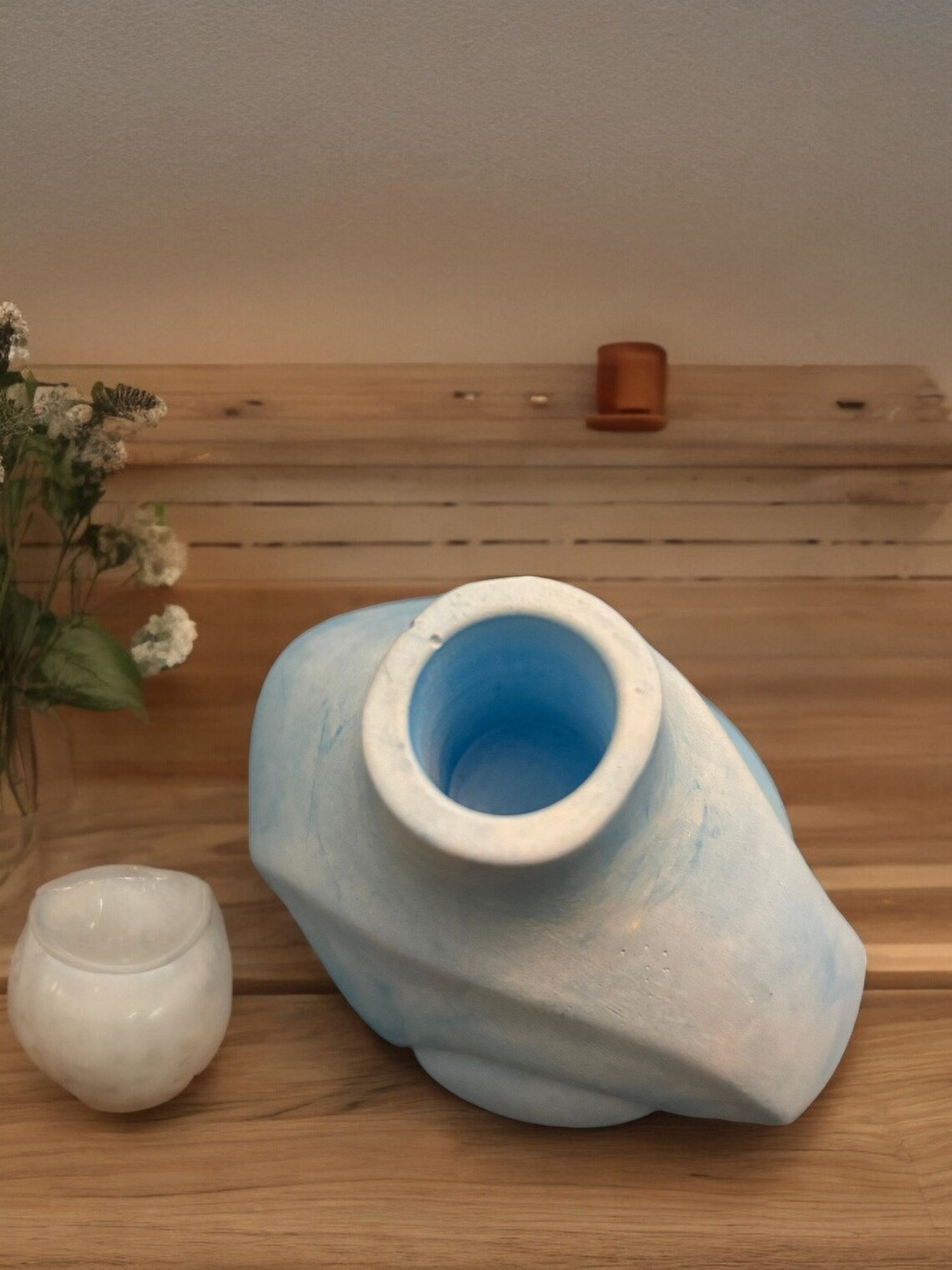 Handmade Blue Stone Powder Vase Unique Modern Design, Artistic Home ...