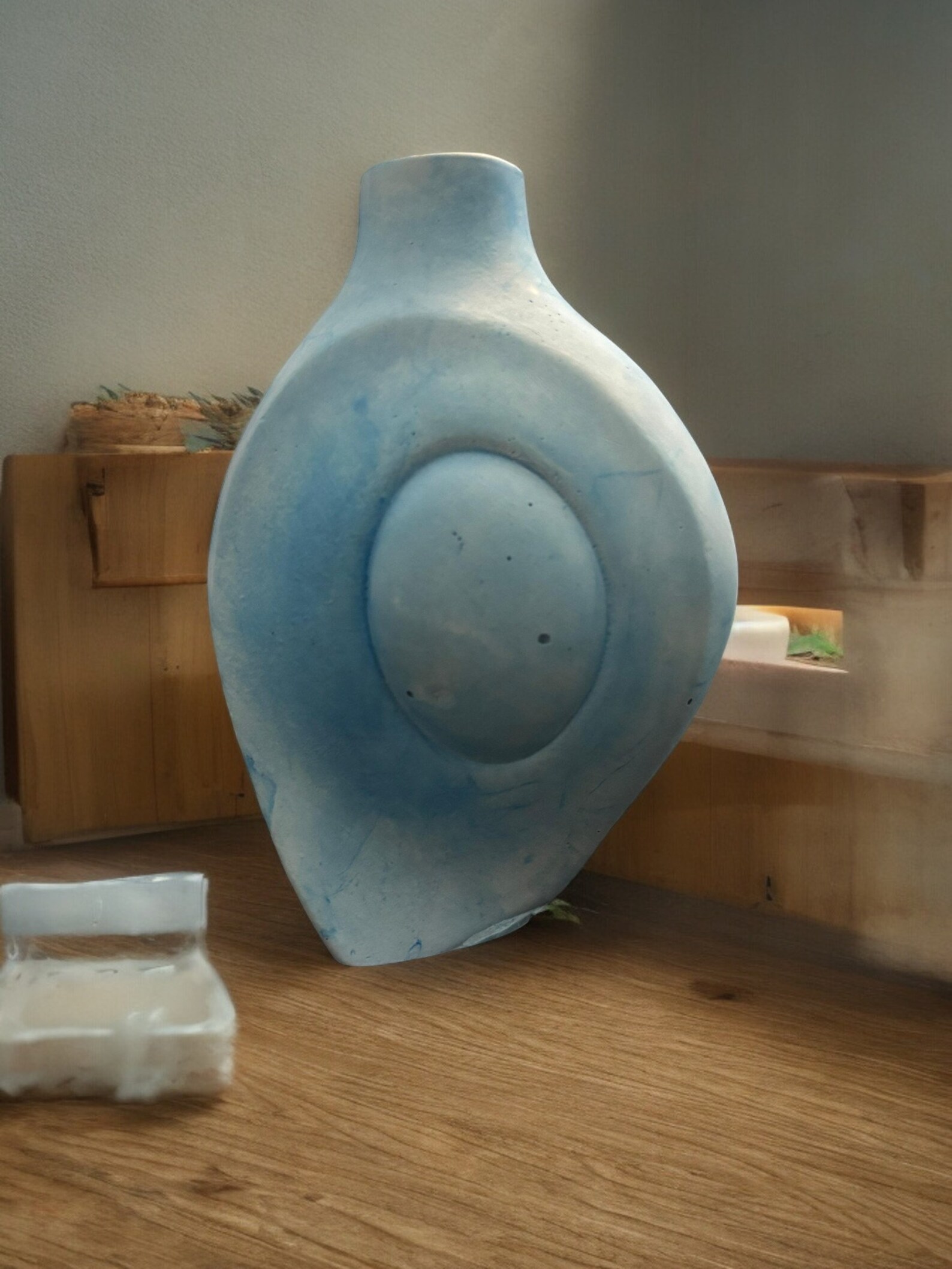 Handmade Blue Stone Powder Vase Unique Modern Design, Artistic Home ...