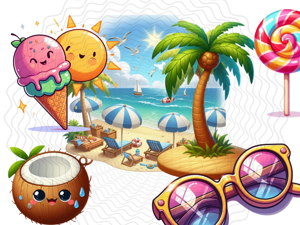 Summer Beach Clipart Tropical Clipart Pool Party Clipart Instant ...