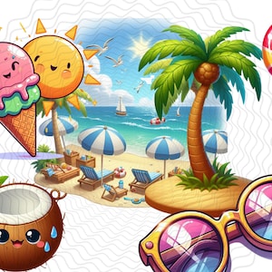 Summer Beach Clipart - Tropical Clipart - Pool Party Clipart - Instant ...