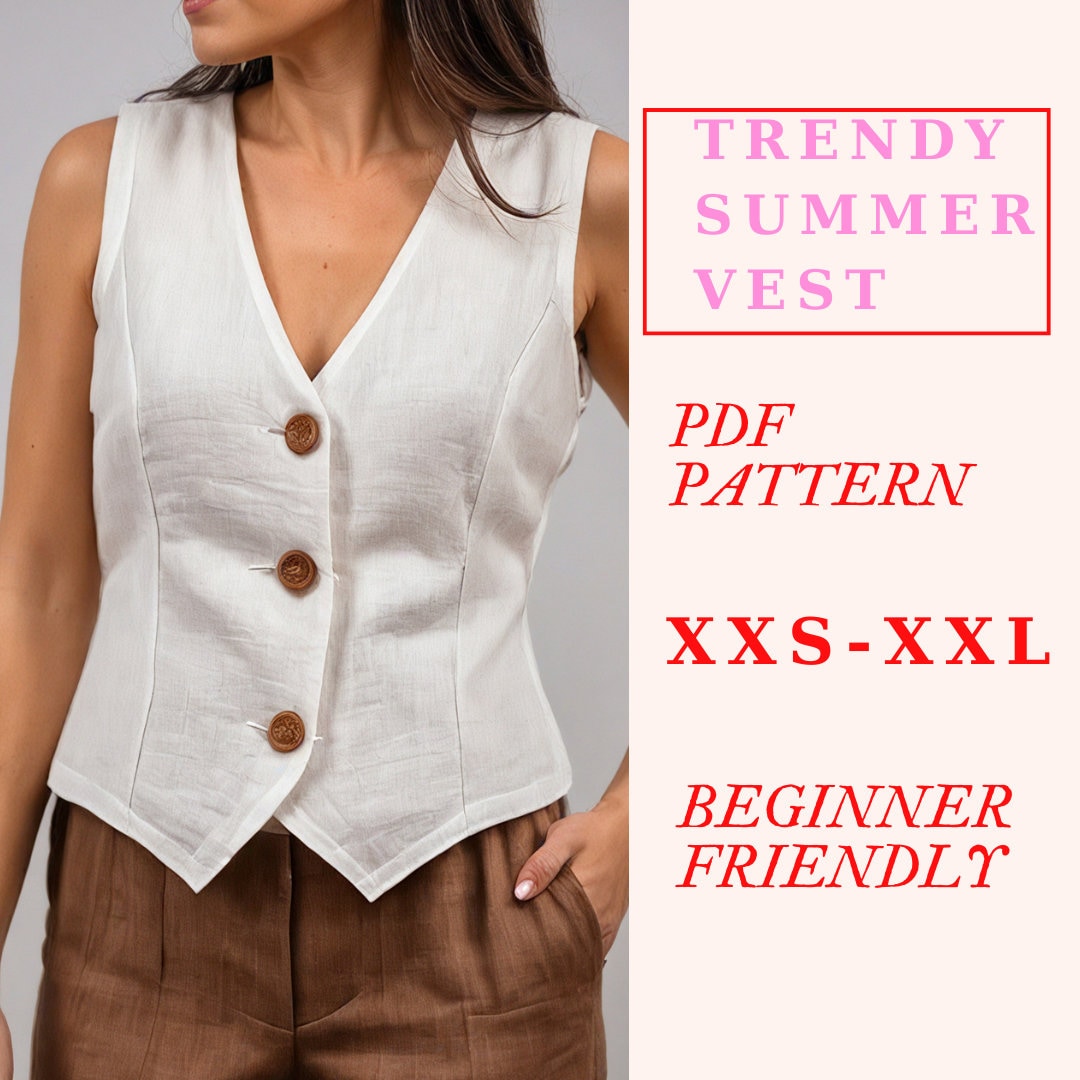 Trendy Summer Vest Sewing Pattern, Classic Vest Pdf Pattern,beginner ...