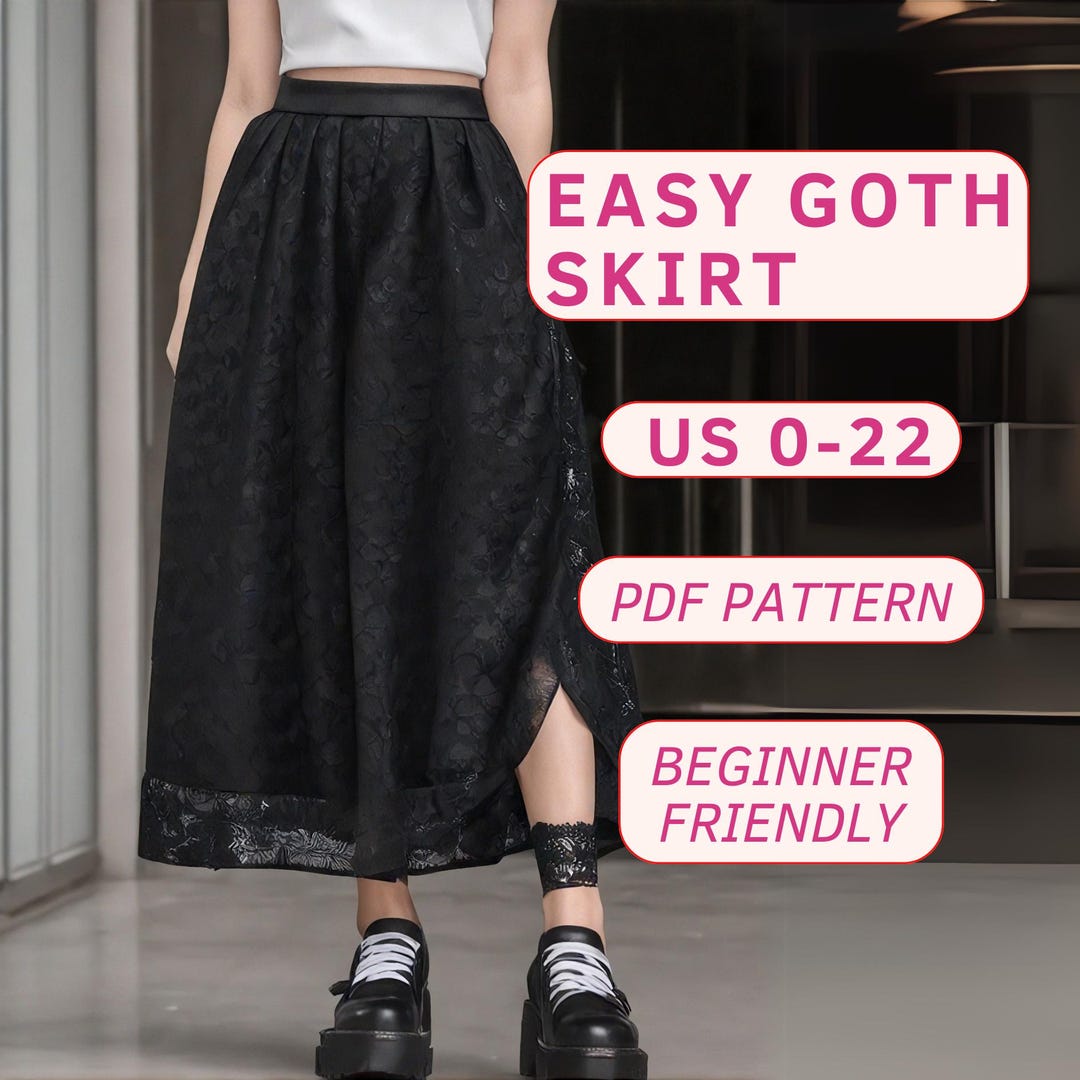 Gothic Skirt Sewing Pattern, Gathered Waist Goth Midi Skirt PDF ...