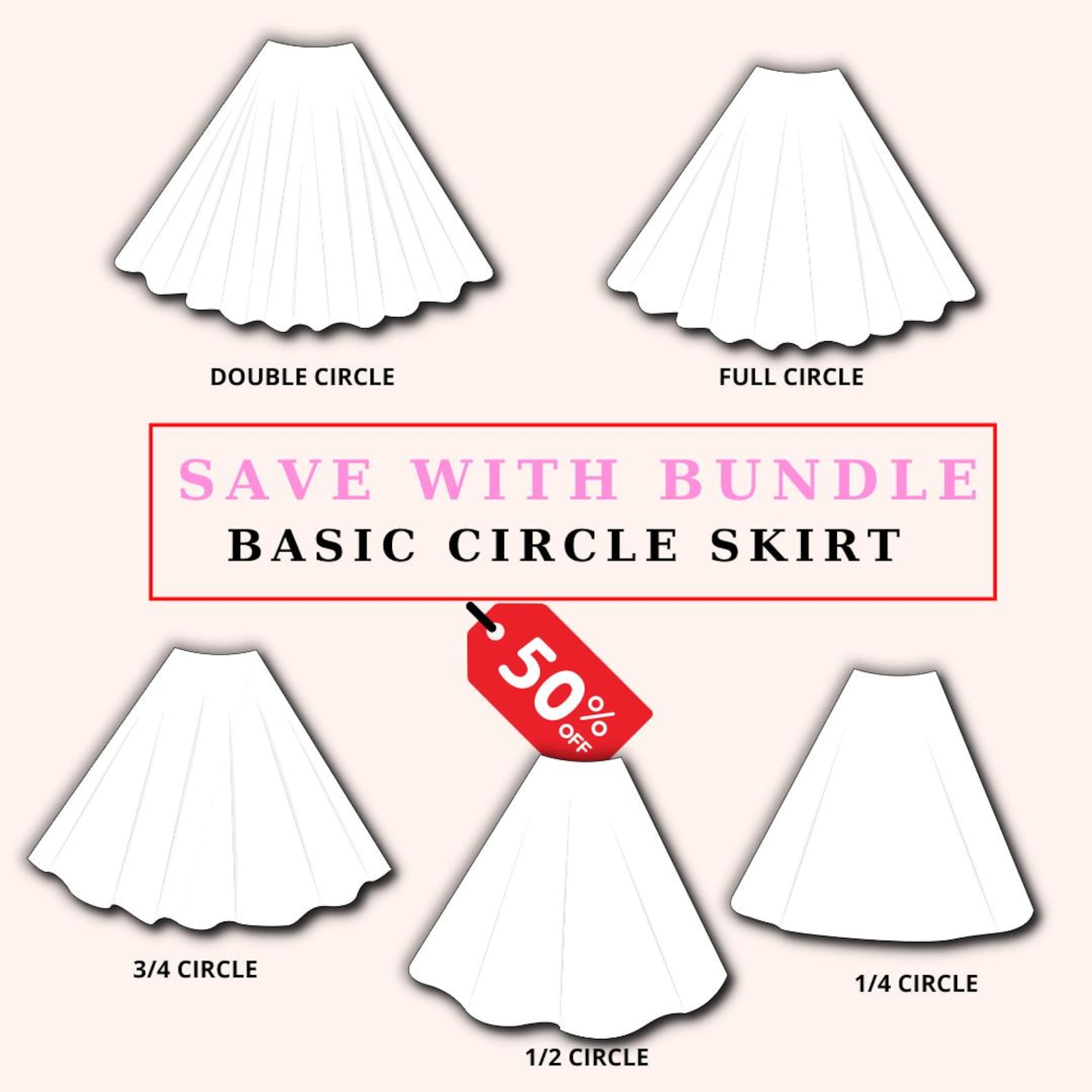 Basic Circle Skirt Bundle Pdf Sewing Pattern, Double Circle Skirt Pattern, Full Circle Skirt ...