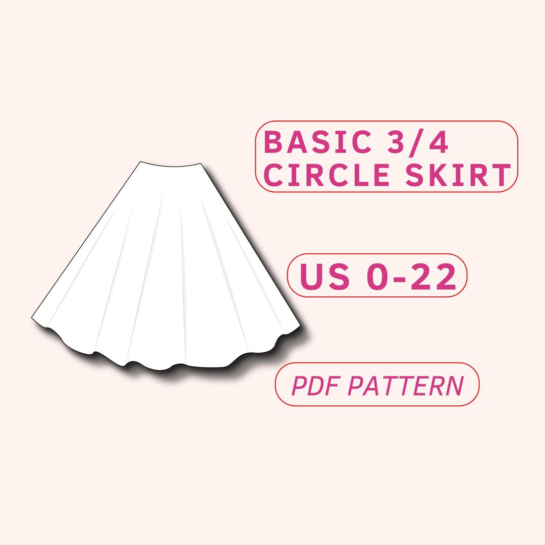 Basic Block 3/4 Circle Skirt Pdf Sewing Pattern, Basic Three Quarter ...