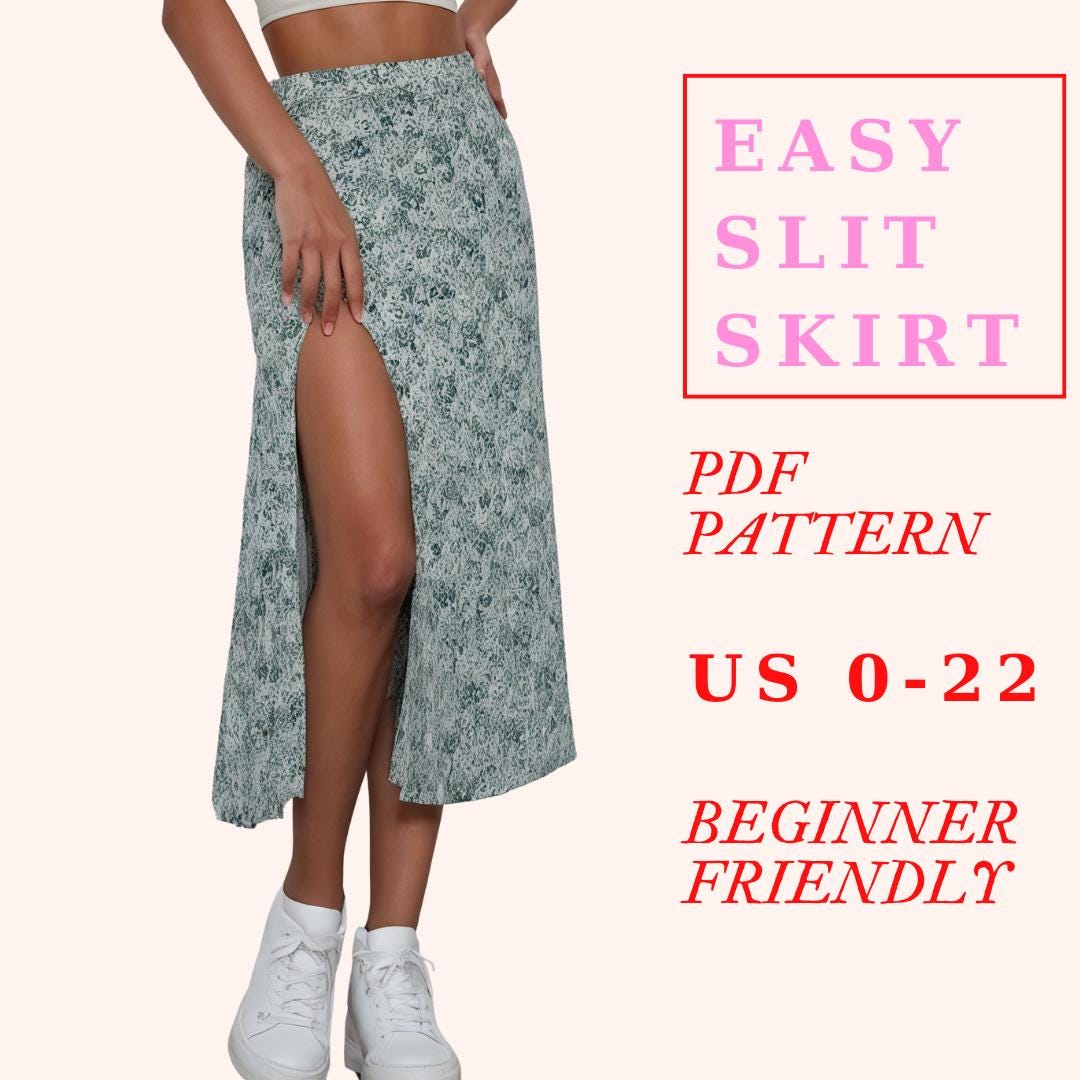 Easy Slit Skirt Sewing Pattern, Midi Slit Skirt Pattern, Beginner ...