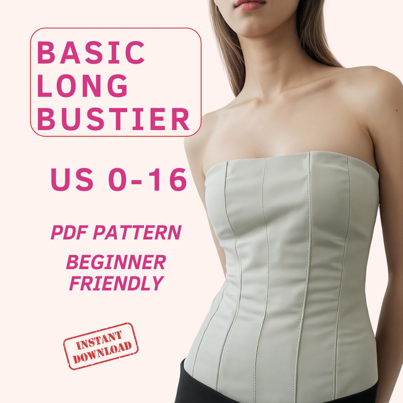 Long Corset Sewing Pattern, Basic Bustier Sewing Pattern, Beginner ...