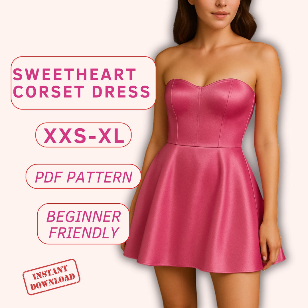 Sweetheart Corset Dress Pattern, Strapless Mini Dress Pattern, Skater ...