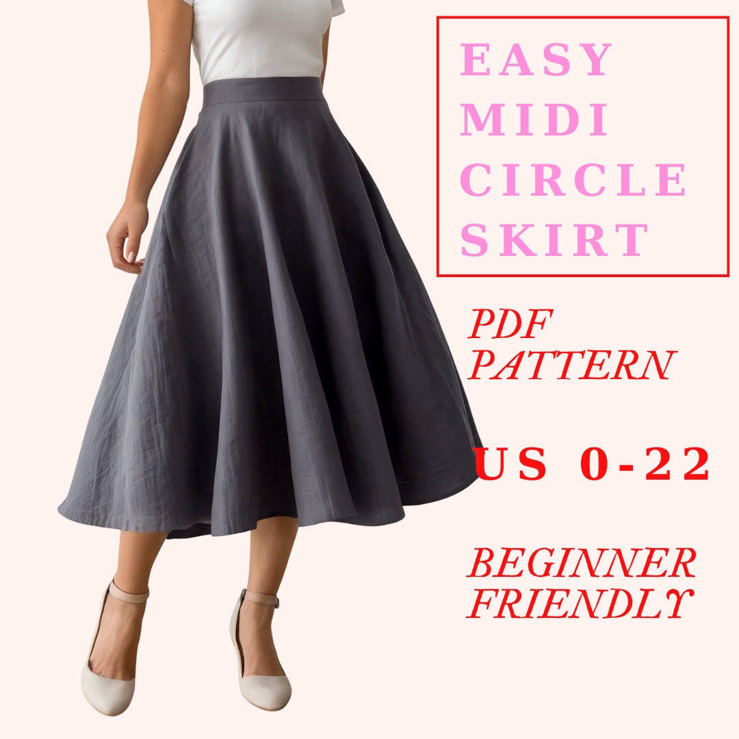 Easy Midi Full Circle Skirt Pdf Sewing Pattern,skater Skirt Sewing ...