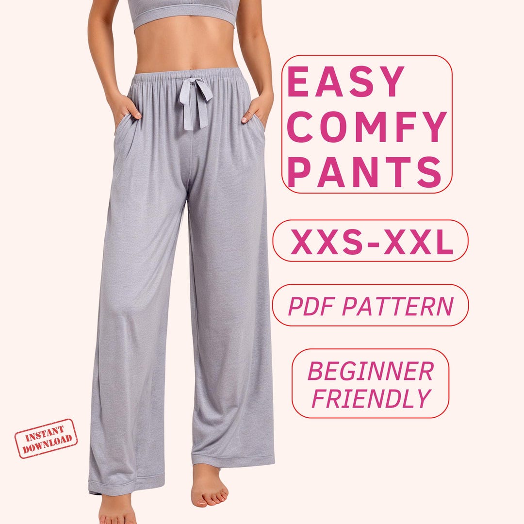 Easy Comfy Pyjamas Pants Sewing Pattern, Pyjamas Pants With Pockets Pdf ...