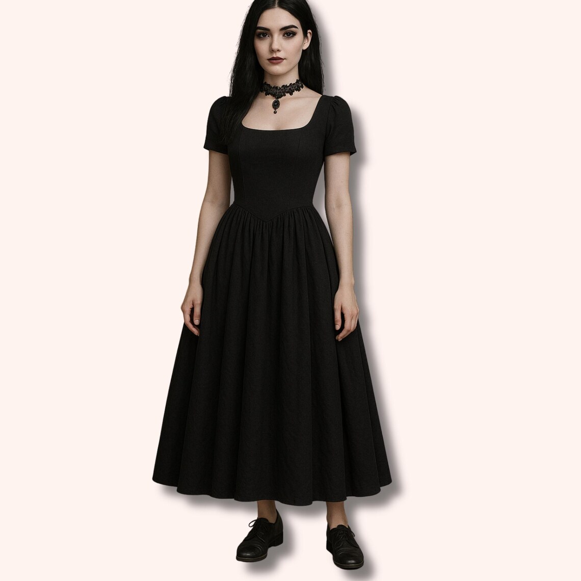 Goth Midi Dress Pattern for Beginners, Wool Formal Dress Pattern, Black ...