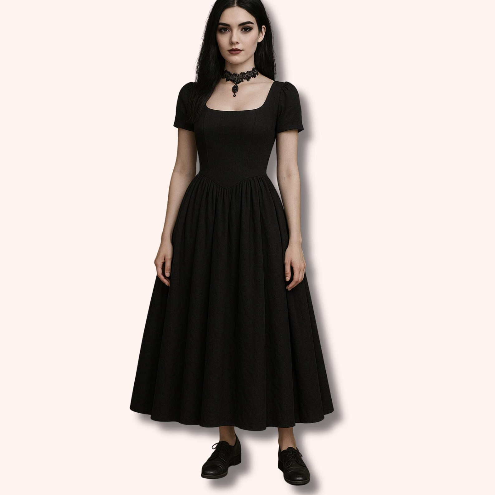 Goth Midi Dress Pattern for Beginners, Wool Formal Dress Pattern, Black ...