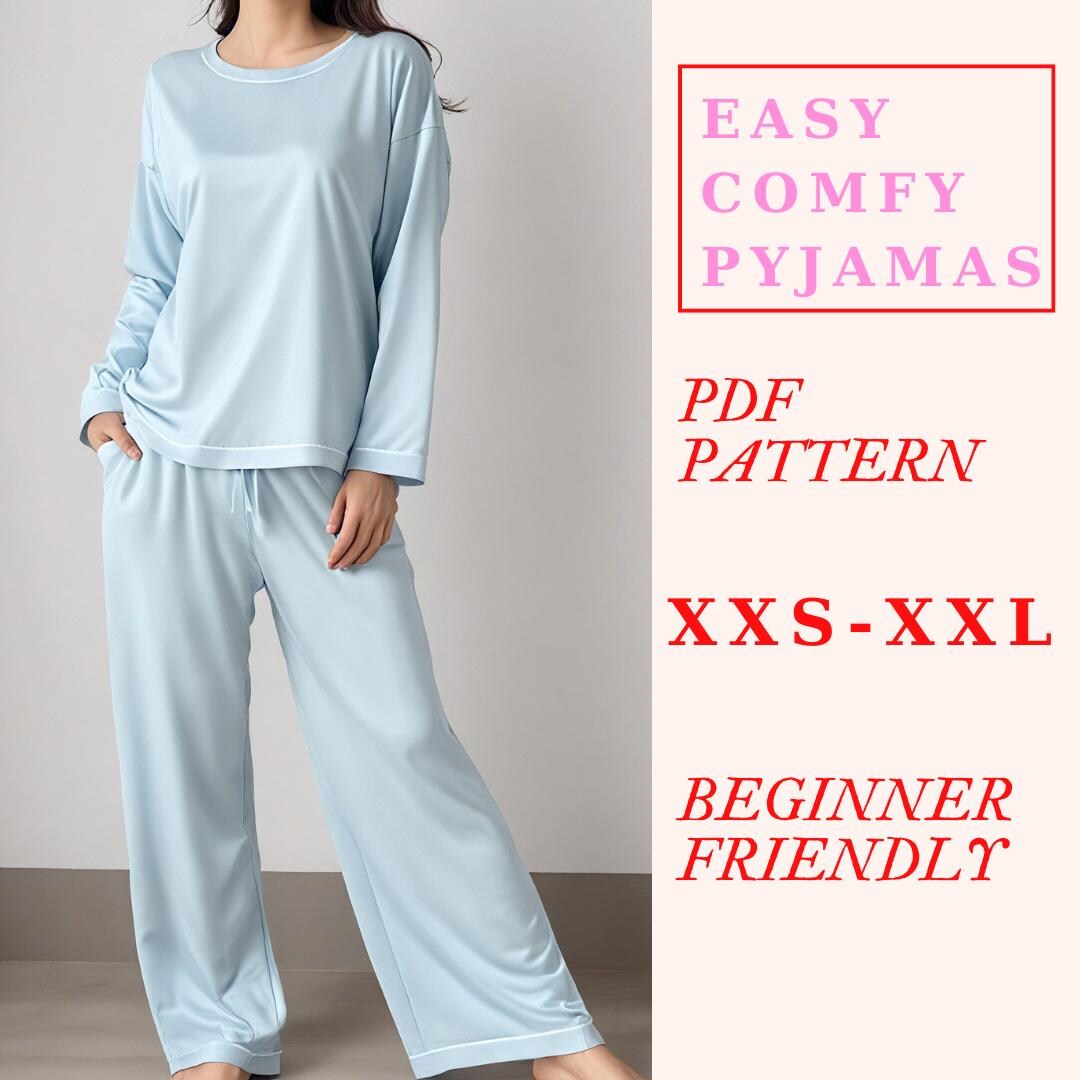Easy Pyjamas Set Sewing Pattern, Comfy Pyjamas With Pockets Pdf Pattern ...