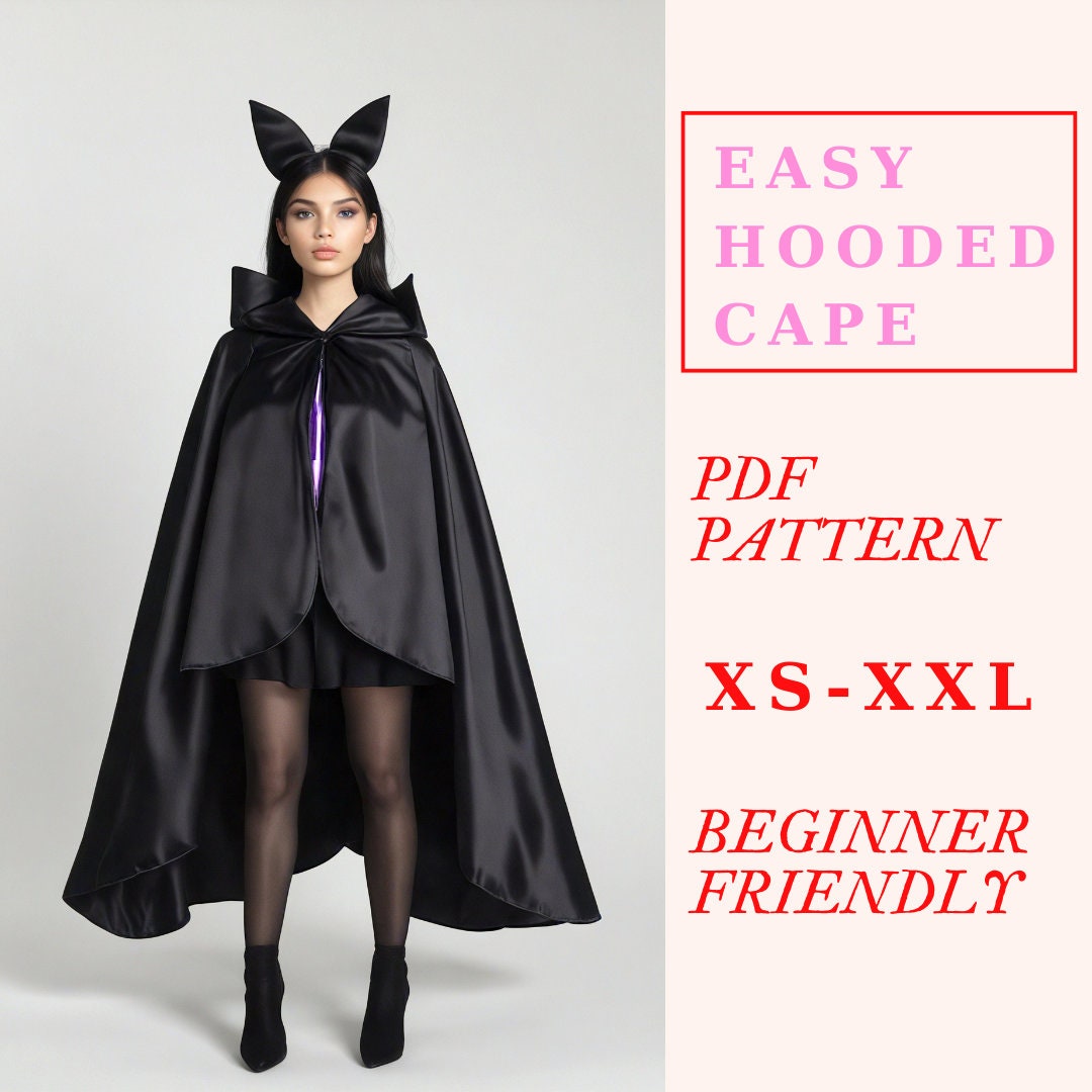 Easy Hooded Cape Pdf Sewing Pattern, Beginner Friendly Cloak Pattern, Halloween Cape Pattern ...