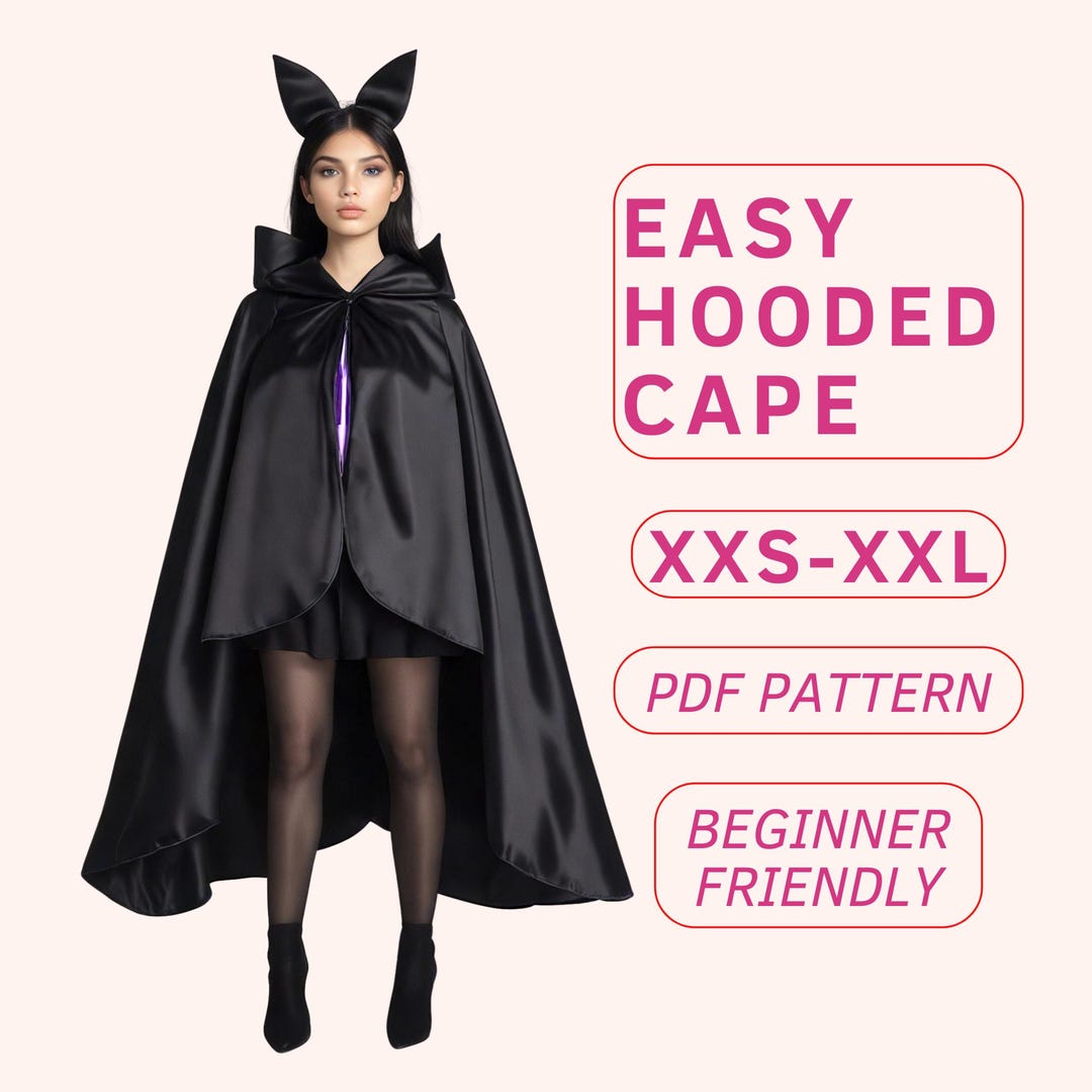 Easy Hooded Cape Pdf Sewing Pattern, Beginner Friendly Cloak Pattern ...
