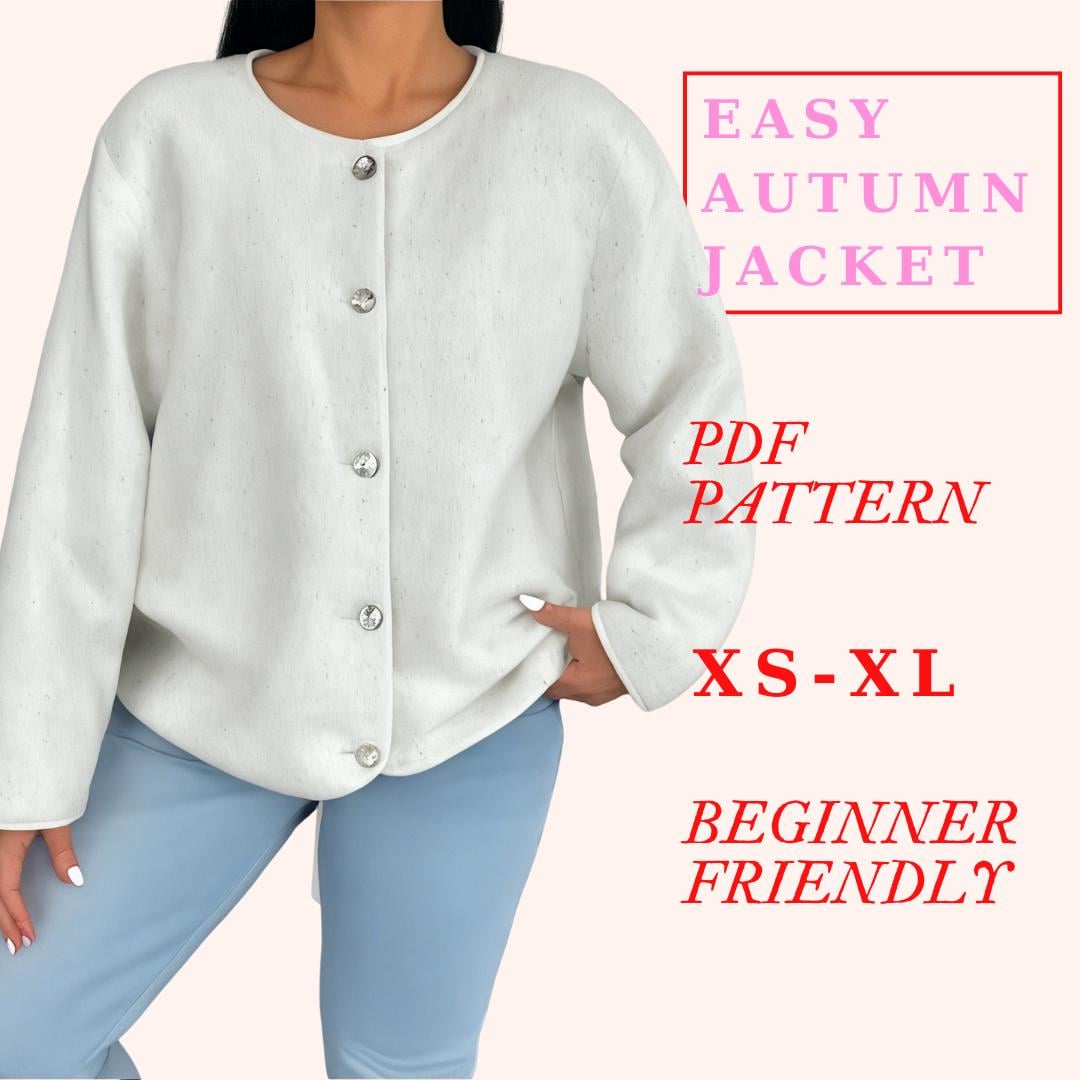 Easy Autumn Jacket Pdf Sewing Pattern, Beginner Friendly Cardigan ...