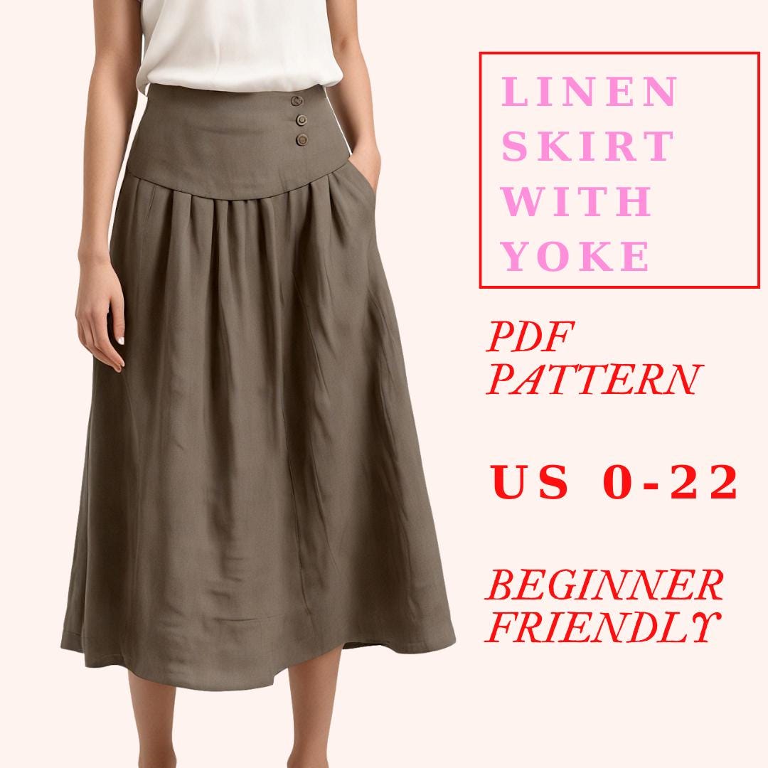 Midi Skirt With Yoke Pdf Sewing Pattern, Easy Midi Linen Skirt Pattern ...