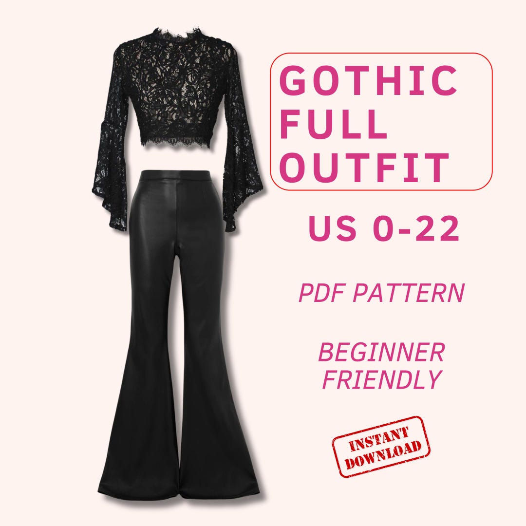 Gothic Flared Sleeve Crop Top Sewing Pattern, Witchy Top With Long ...
