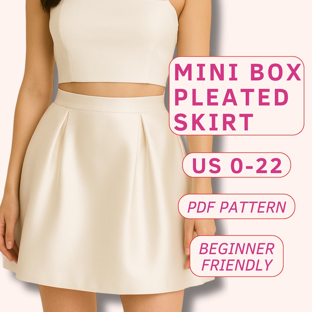 Mini Box Pleated Skirt Sewing Pattern for Beginners, Satin Mini Skirt ...