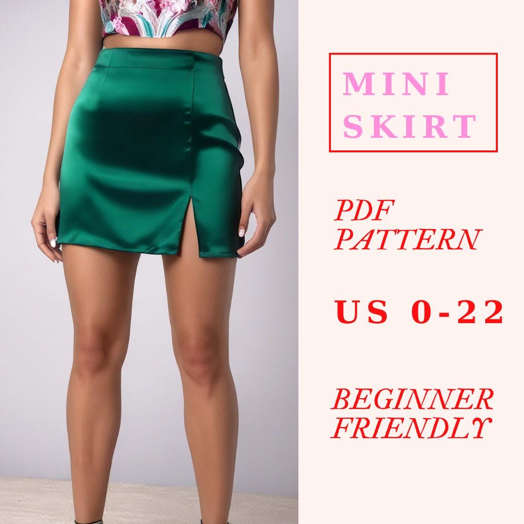 Easy Slit Mini Skirt Pdf Sewing Pattern, High Waist Mini Skirt Pattern ...