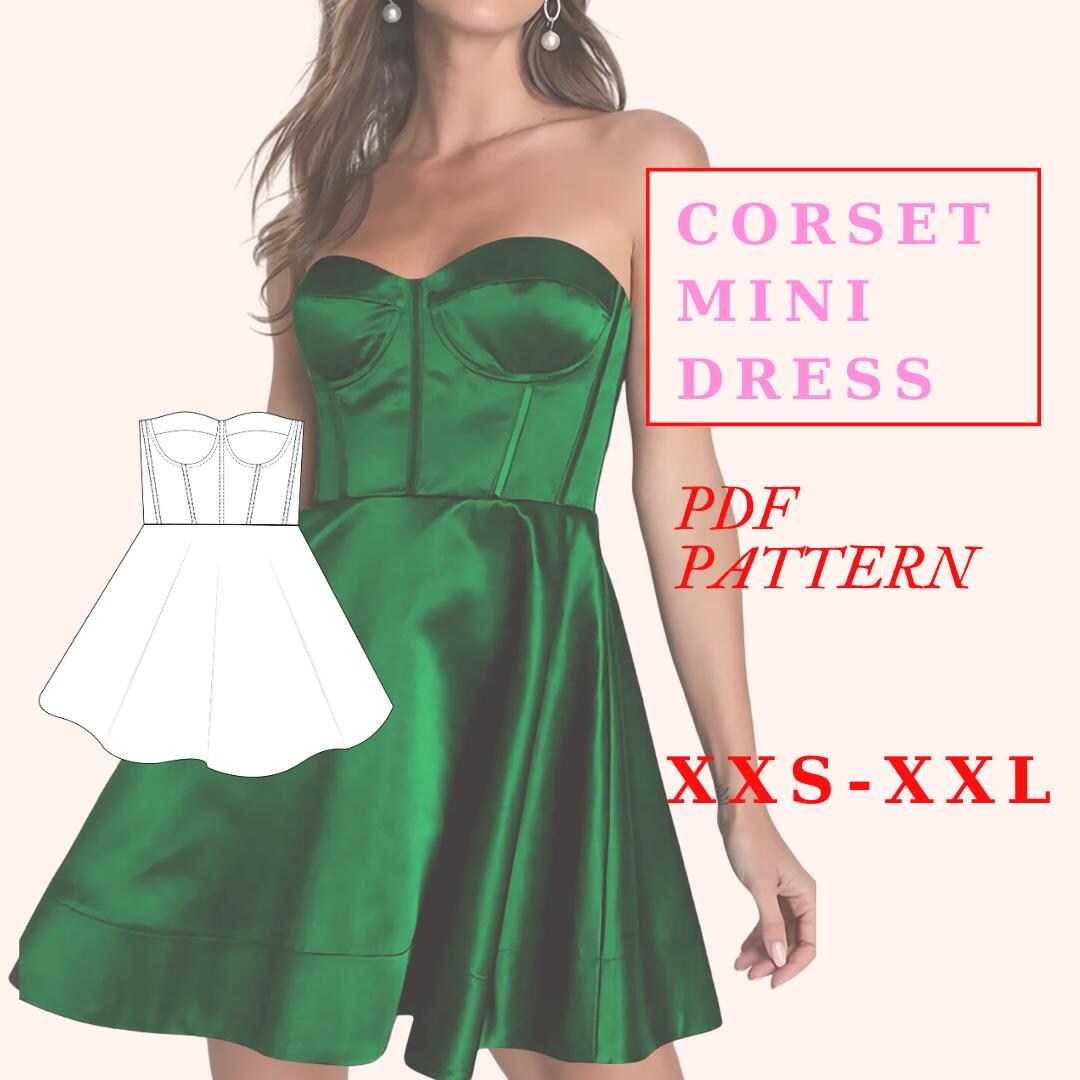 Corset Dress Pdf Sewing Pattern, Corset With Cups Dress Pattern, Skater ...