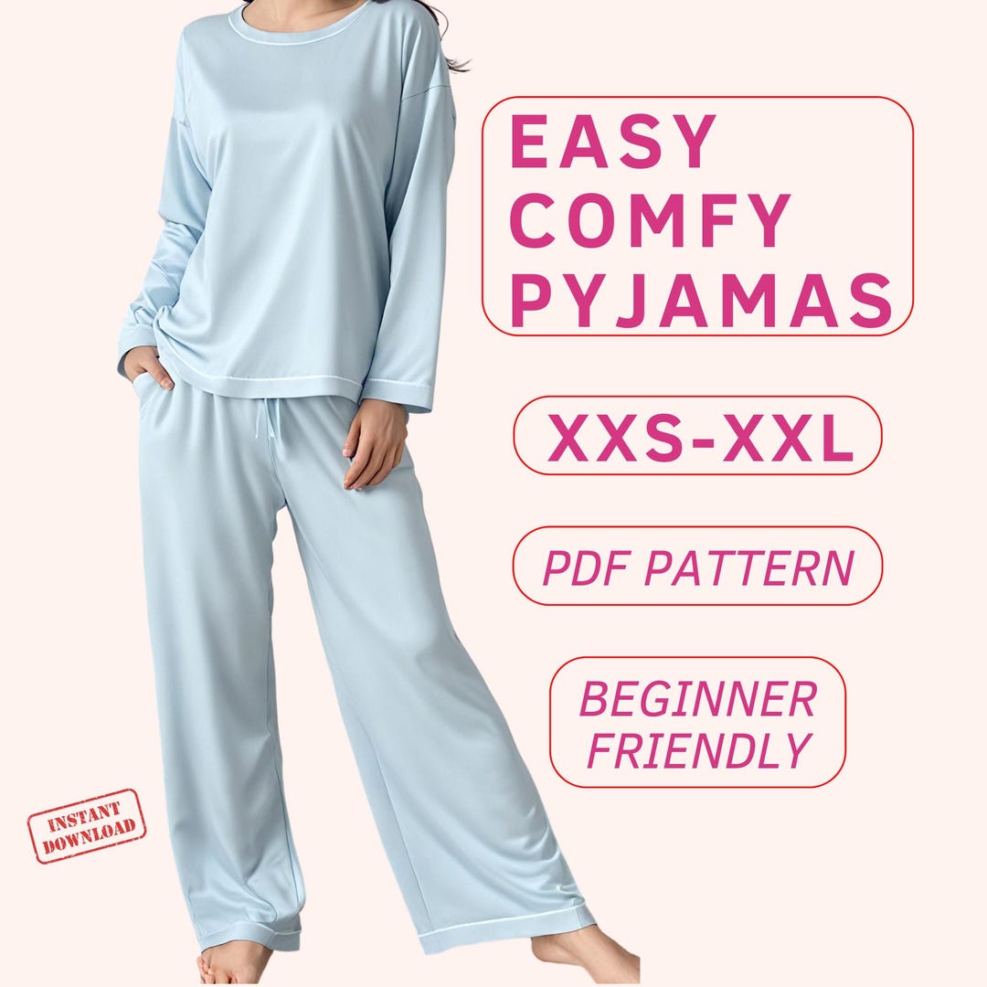 Easy Pyjamas Set Sewing Pattern, Comfy Pyjamas With Pockets Pdf Pattern ...