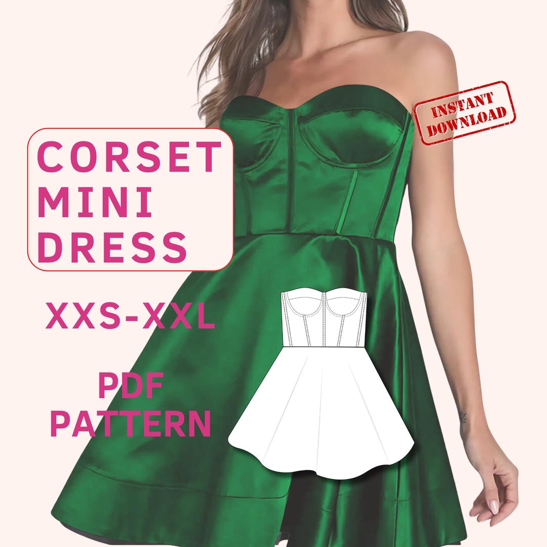 Corset Dress Pdf Sewing Pattern, Corset With Cups Dress Pattern, Skater ...