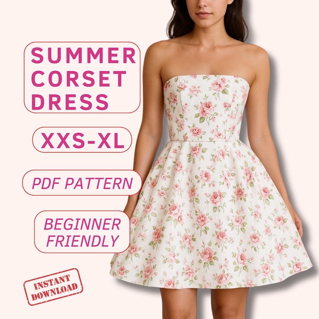 Corset Dress Pattern for Beginners, Strapless Dress Pattern, Skater ...