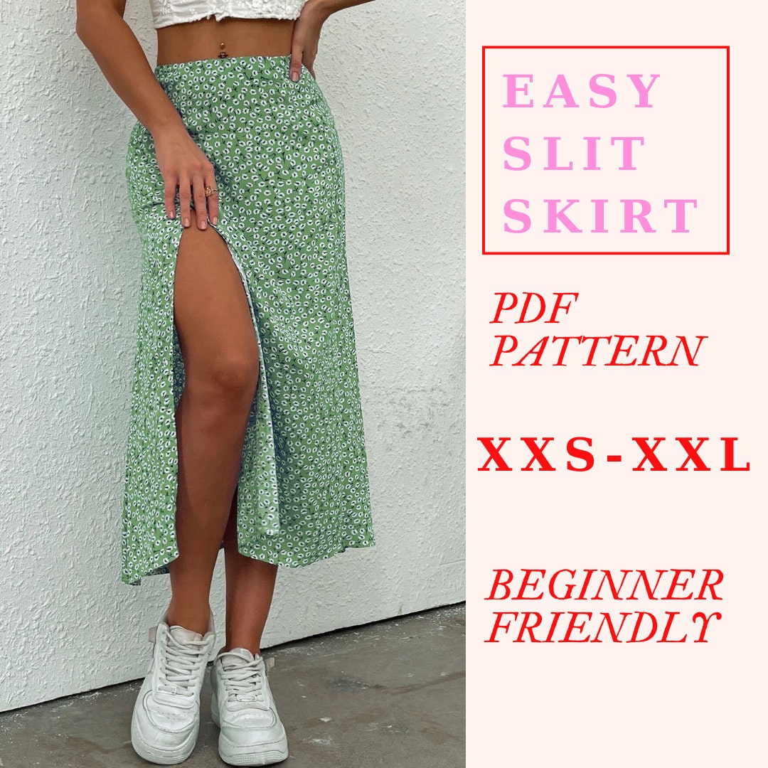 Easy Slit Skirt Sewing Pattern, Midi Slit Skirt Pattern, Beginner ...