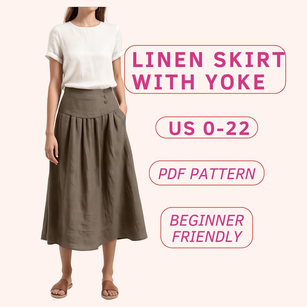 Midi Skirt With Yoke Pdf Sewing Pattern, Easy Midi Linen Skirt Pattern ...