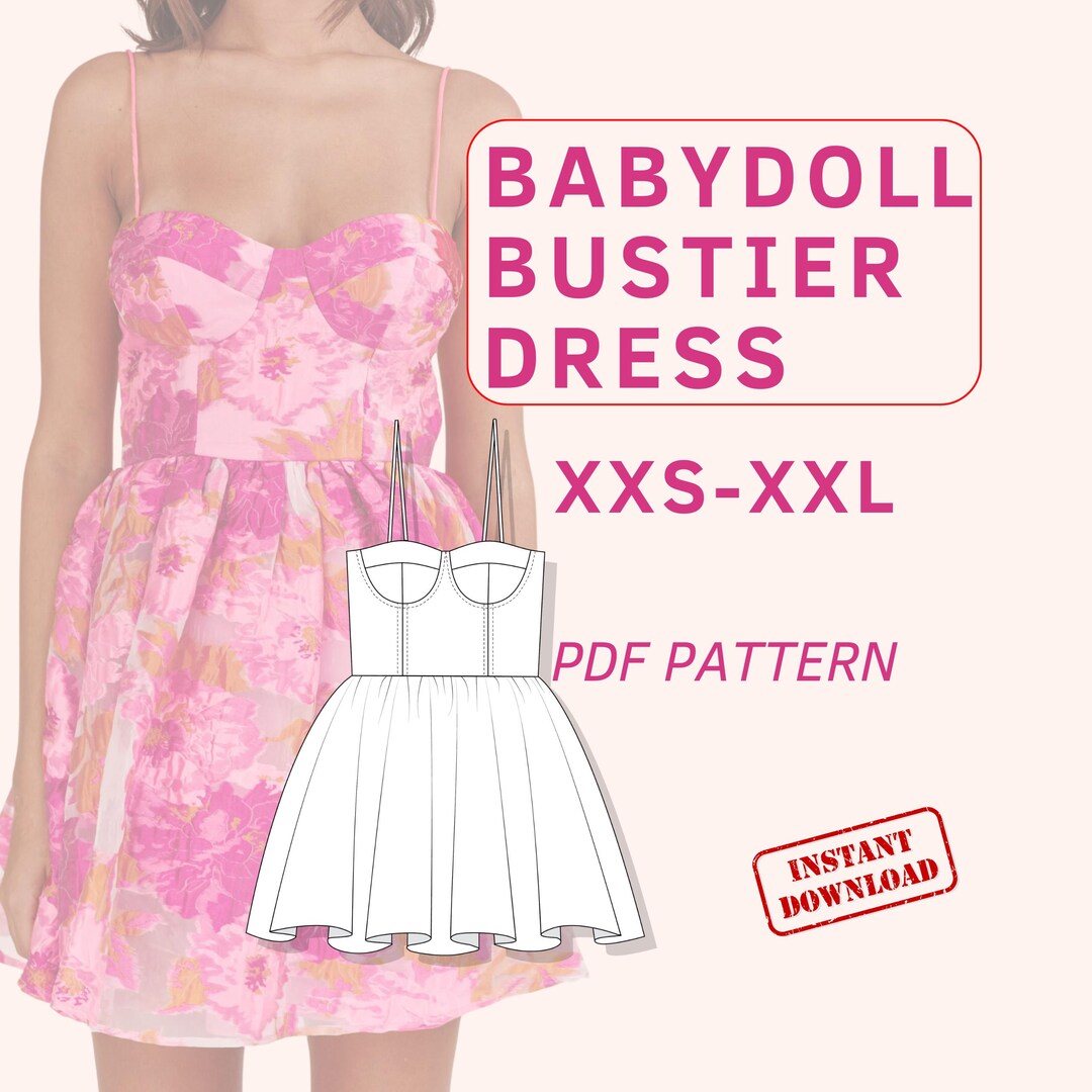 Milkmaid Bustier Dress PDF Sewing Pattern, Summer Sundress With Cups ...