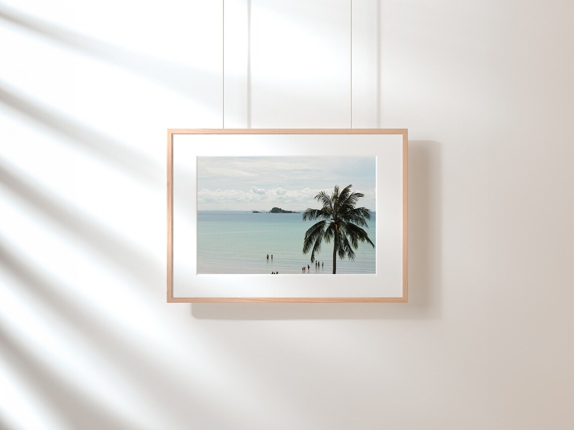 Palm Trees Digital Print, Palm Tree Prints, Blue Clear Sky, Blue Sea ...