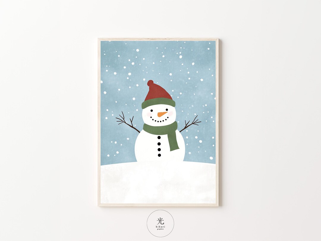 Snowman Art Print, Snowman Illustration, Christmas Snowman Print, Kids ...