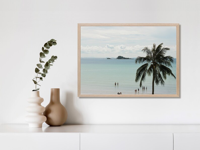 Palm Trees Digital Print, Palm Tree Prints, Blue Clear Sky, Blue Sea ...