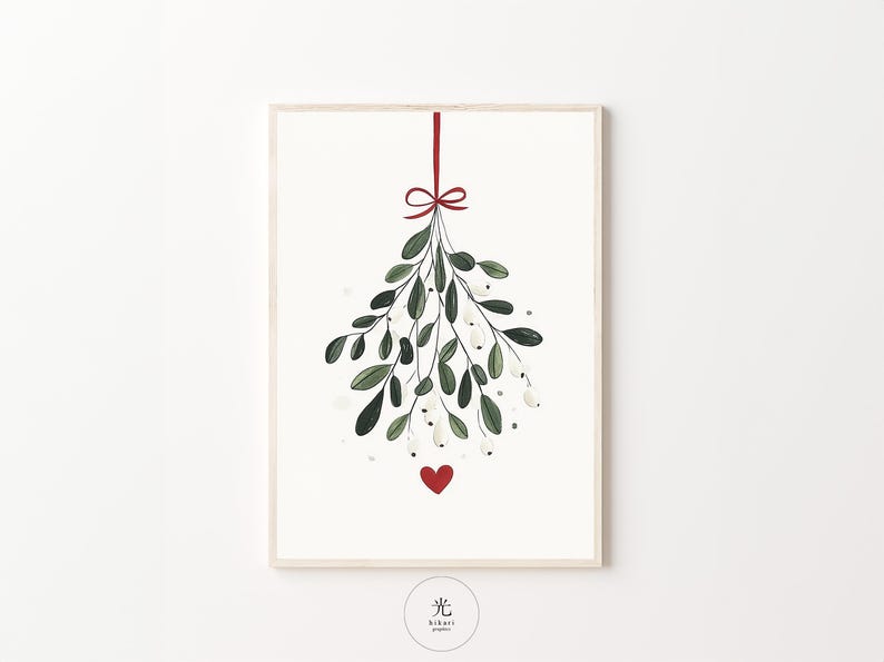 Mistletoe Art Print, Christmas Wall Decor, Holiday Botanical Print ...