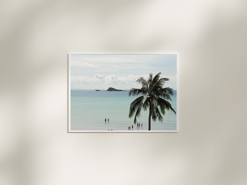 Palm Trees Digital Print, Palm Tree Prints, Blue Clear Sky, Blue Sea ...
