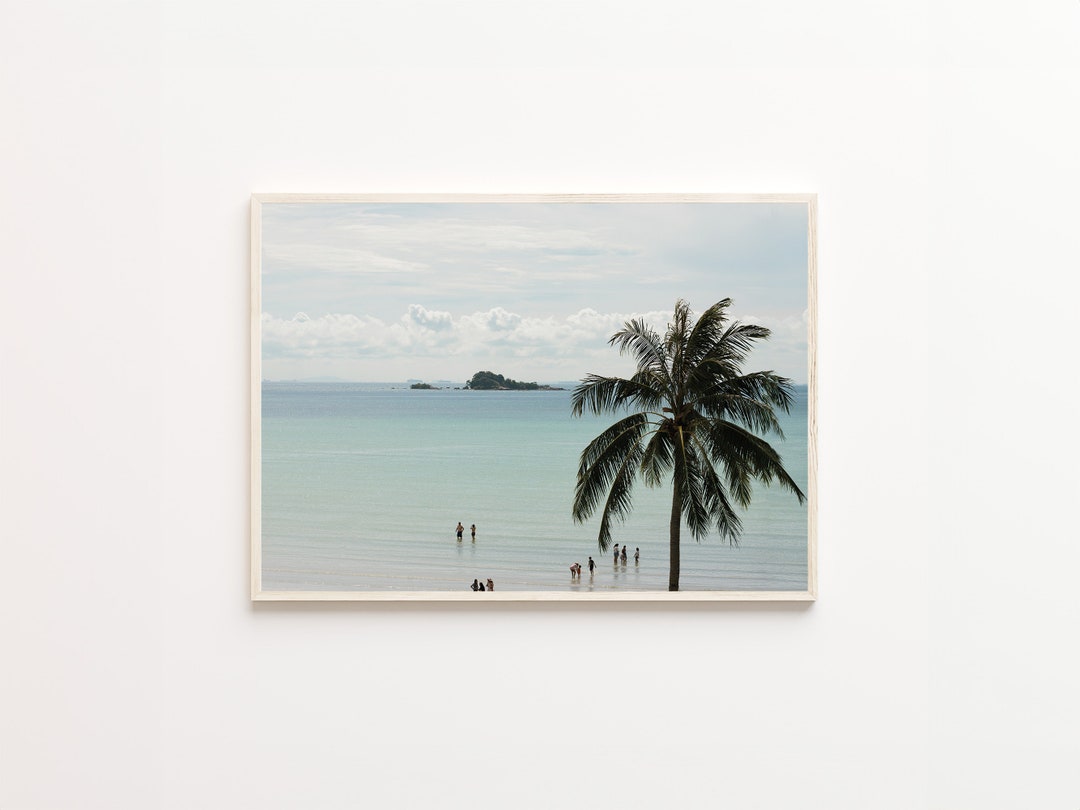 Palm Trees Digital Print, Palm Tree Prints, Blue Clear Sky, Blue Sea ...