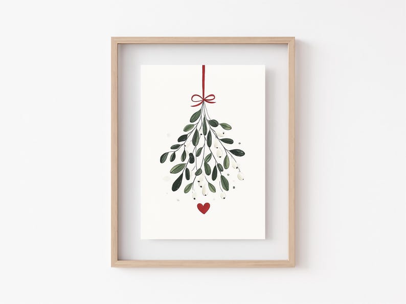 Mistletoe Art Print, Christmas Wall Decor, Holiday Botanical Print ...