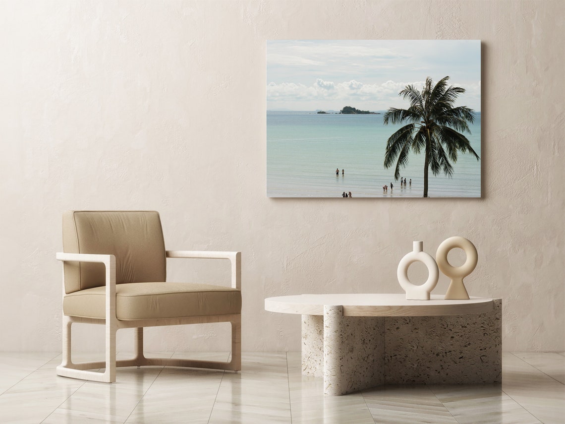 Palm Trees Digital Print, Palm Tree Prints, Blue Clear Sky, Blue Sea ...