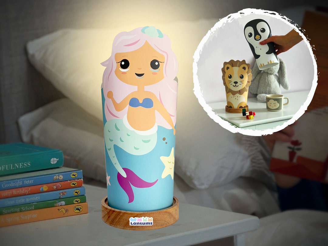 Mermaid Night Light With FREE Animal Shade, Kids Bedtime Table Lamp - Etsy