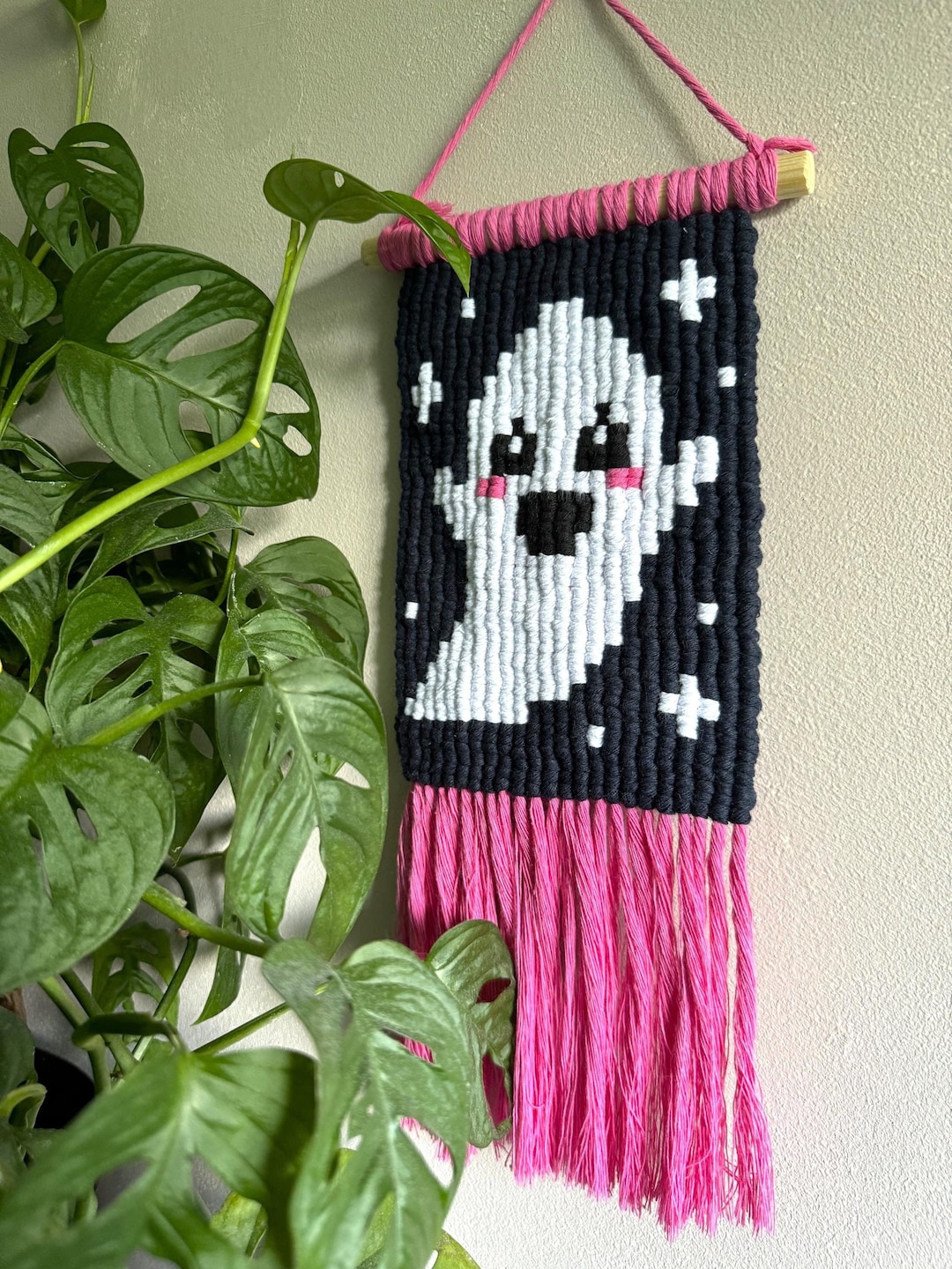 Ghost Pixel Macrame Wall Hanging | Handmade Spectre Tapestry | Custom ...