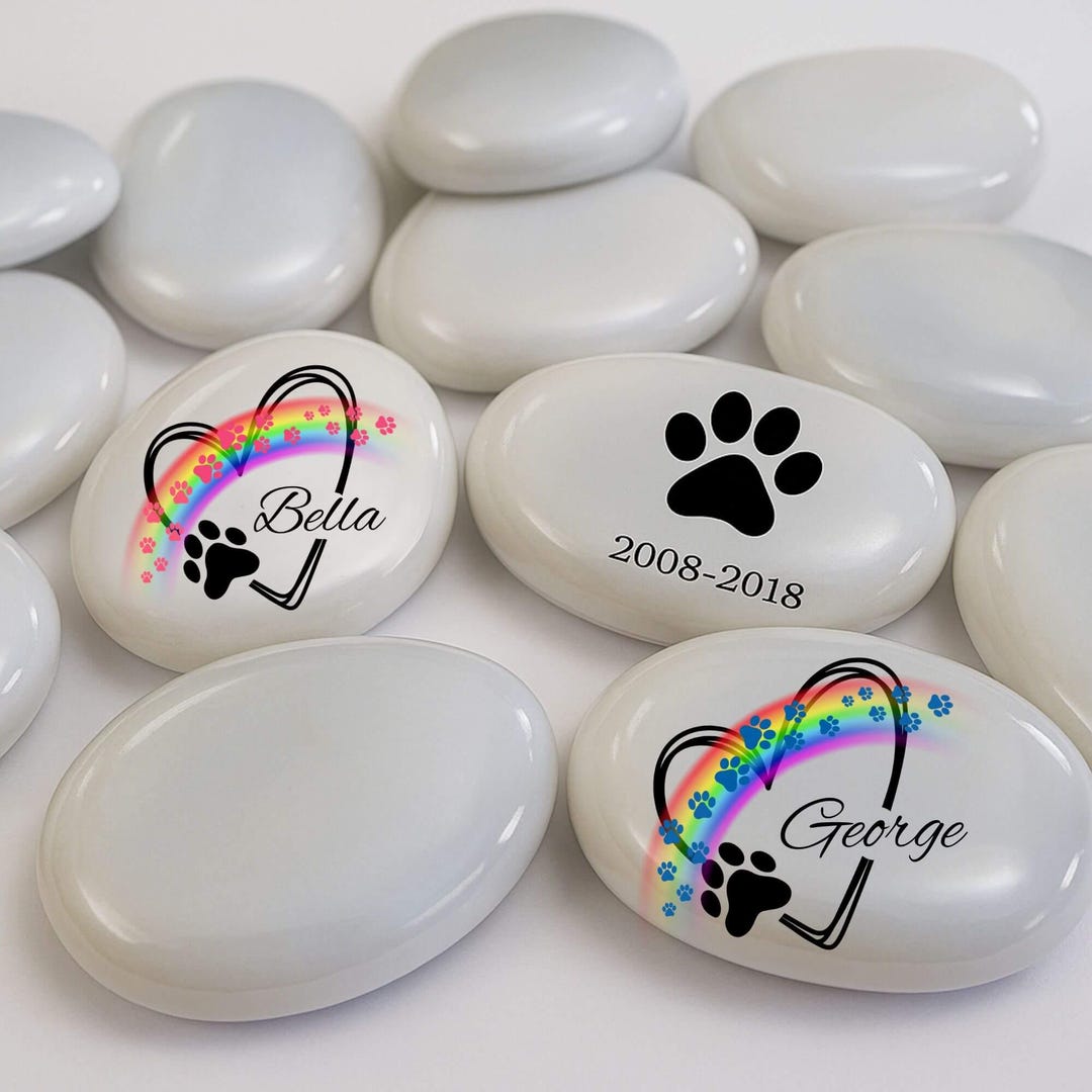 Pet Loss Gift- Personalized Rainbow Bridge Pebble- Custom Name Memorial ...