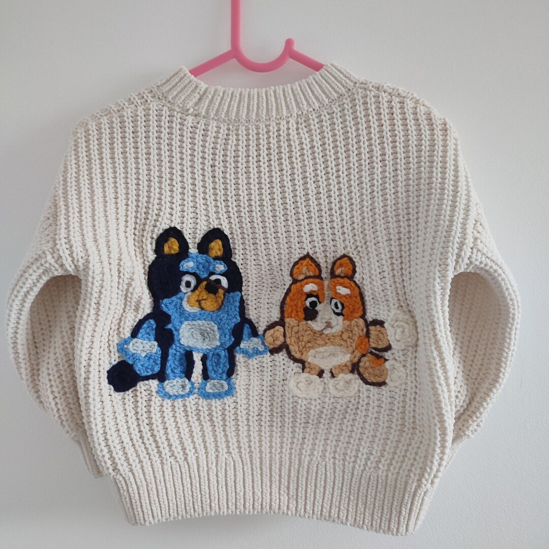 Hand Embroidered Bluey for Real Life Jumper. With Bluey and Bingo! Size ...